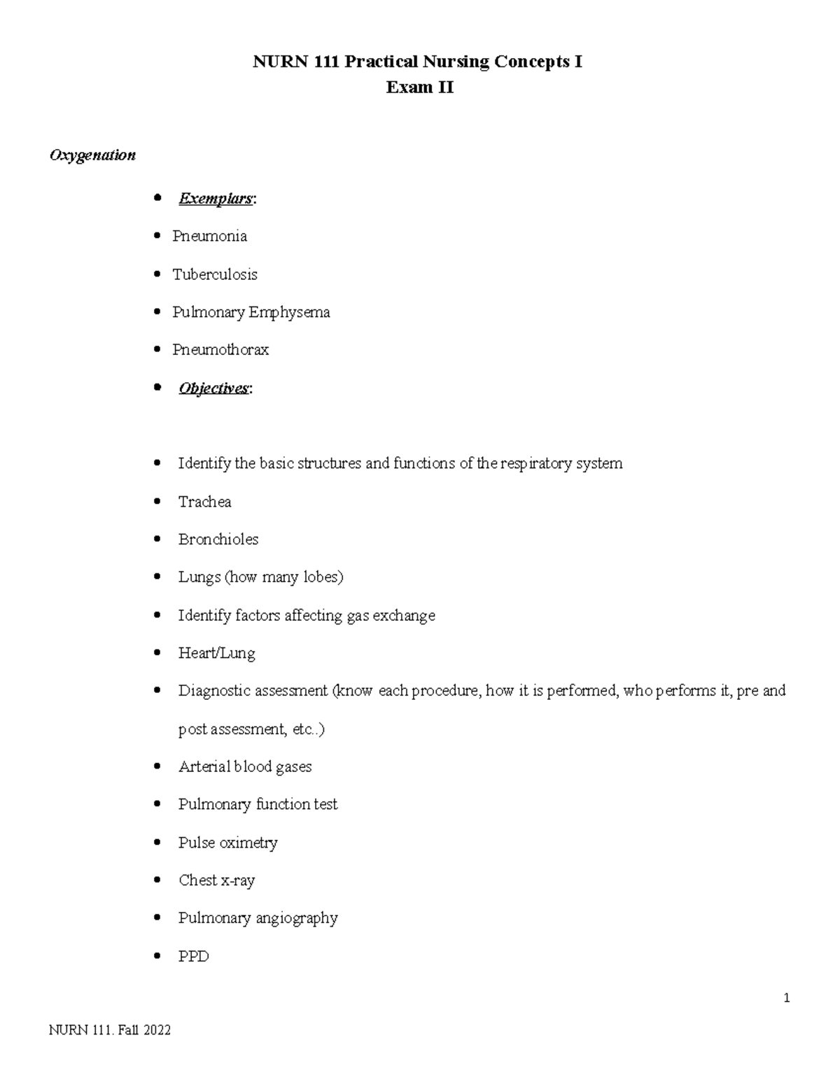 NURN 111 Exam II Review - NURN 111 Practical Nursing Concepts I Exam II ...