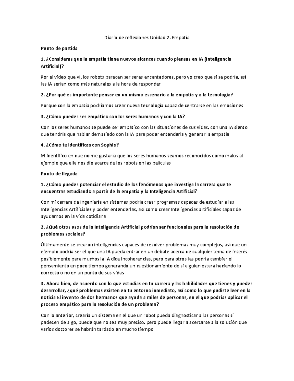 Diario de reflexiones Unidad 2 - Empatía Punto de partida ¿Consideras que la empatía tiene ...