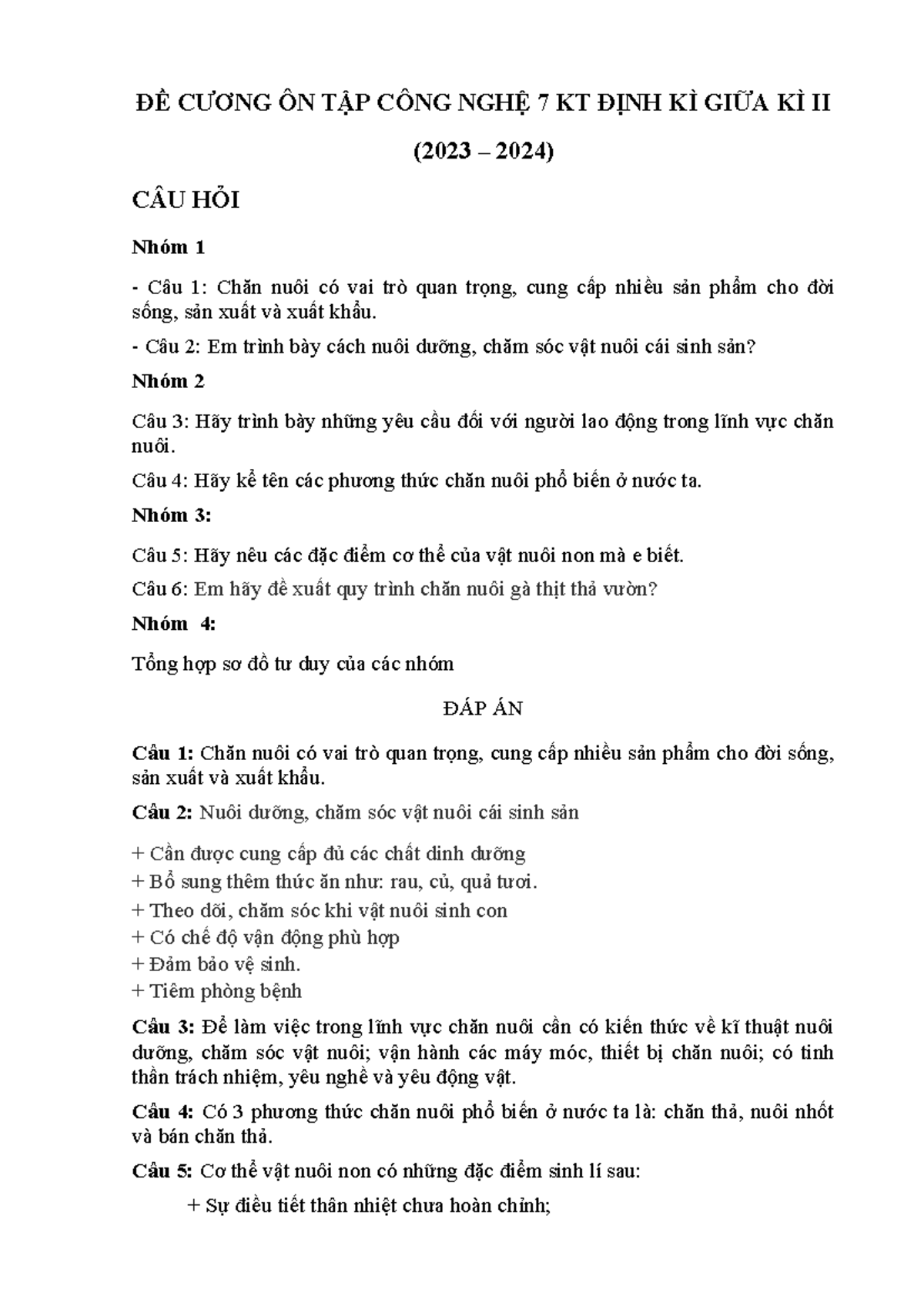 ĐỀ CƯƠNG ÔN TẬP CÔNG NGHỆ 7 KT ĐỊNH KÌ GIỮA KÌ II 23 24 - ĐỀ CƯƠNG ÔN TẬP CÔNG NGHỆ 7 KT ĐỊNH KÌ ...