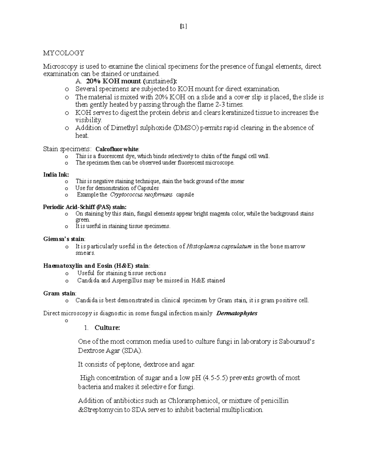MYCO VIRO Additional Notes - MYCOLOGY Microscopy is used to examine the ...