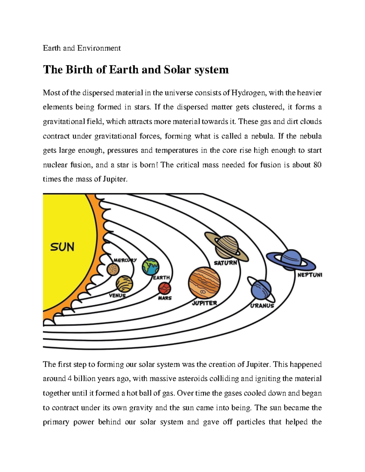 The Birth of the Earth and Solar system - Earth and Environment Most of ...