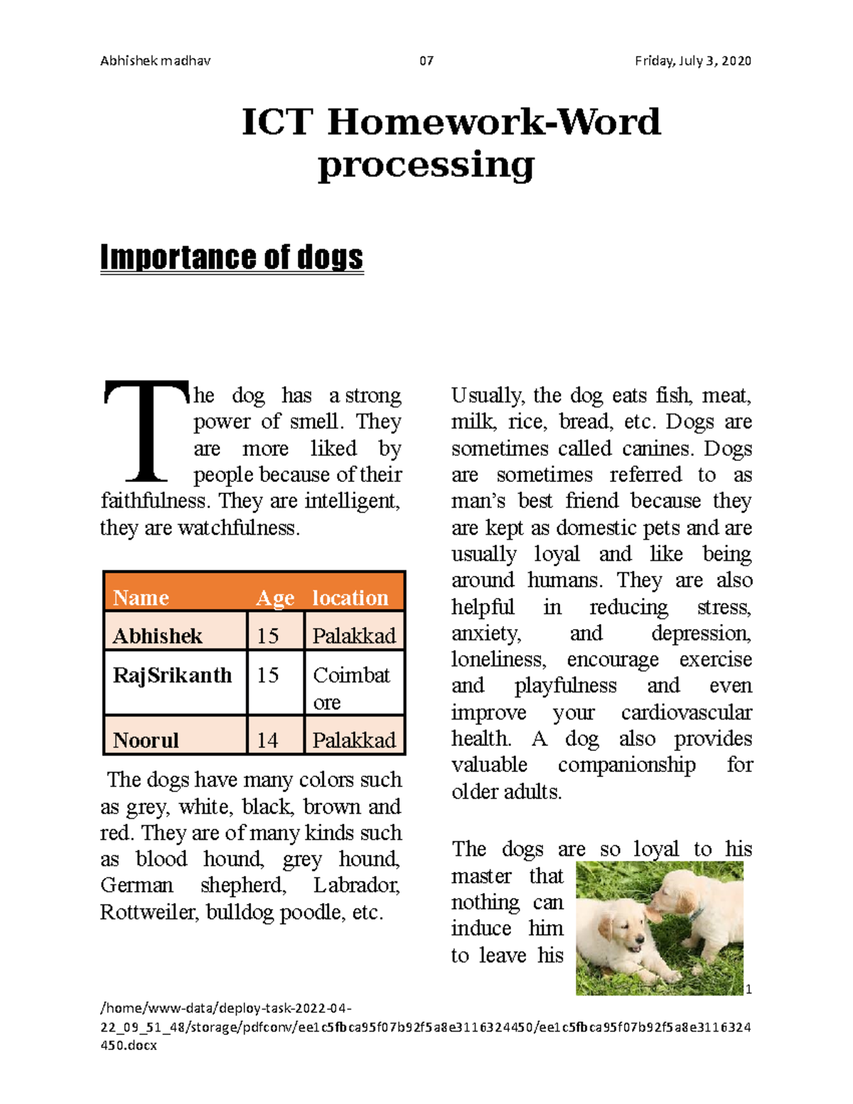 ICT Homework - Abhishek madhav 07 Friday, July 3, 2020 ICT Homework ...