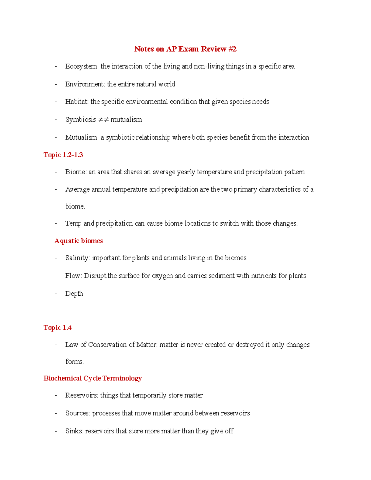 Notes on AP Exam Review #2 - Notes on AP Exam Review Ecosystem: the ...