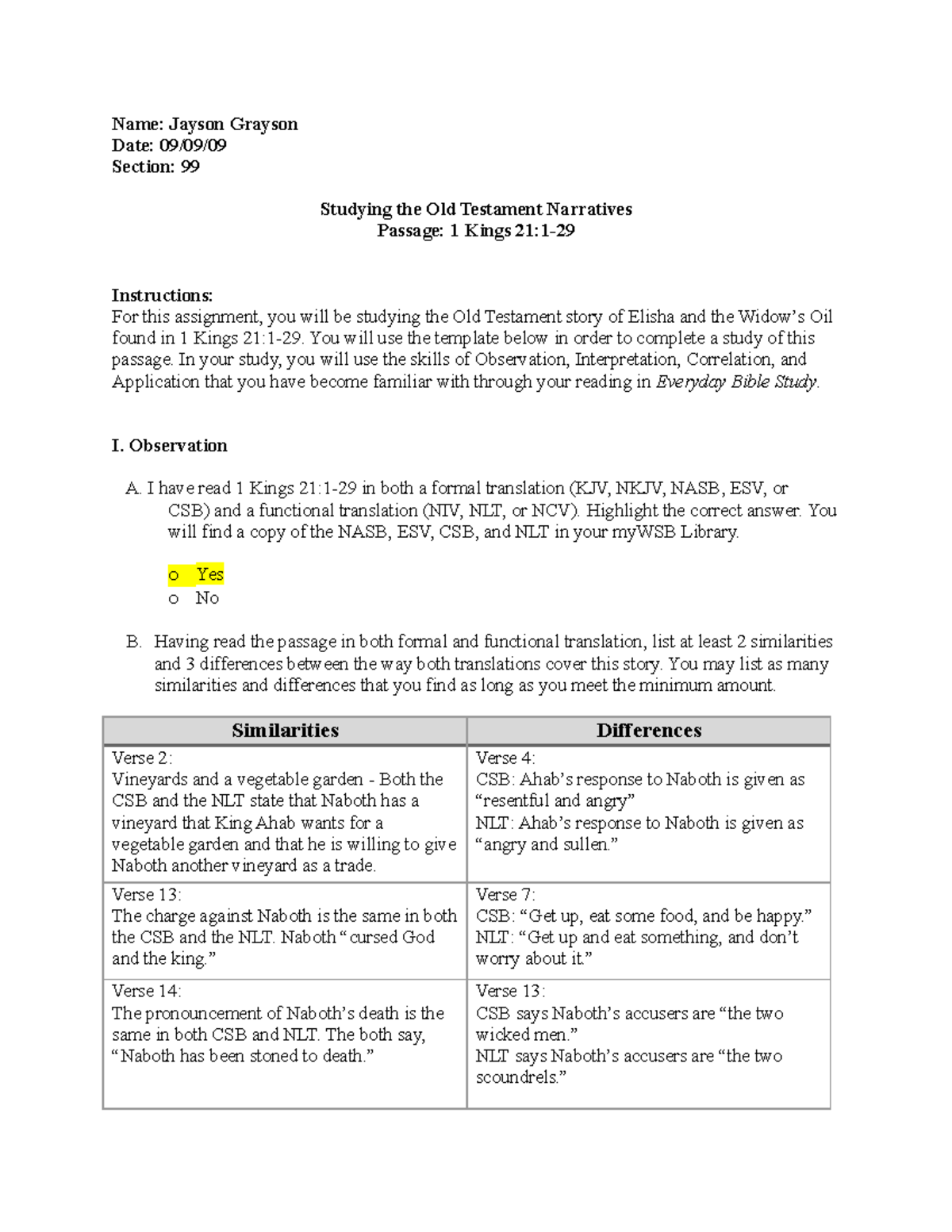 BIBL 104 Old Testament Narrative Bible Study Assignment Example - 1 ...