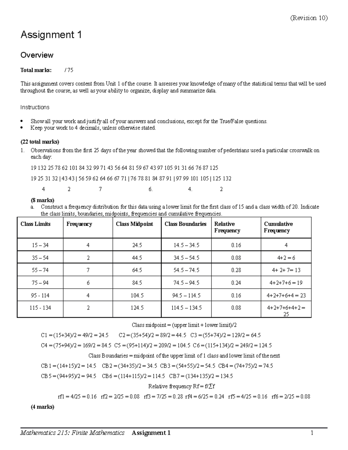 Assignment 01 - Stats - 100% on marking - Assignment 1 Overview Total ...