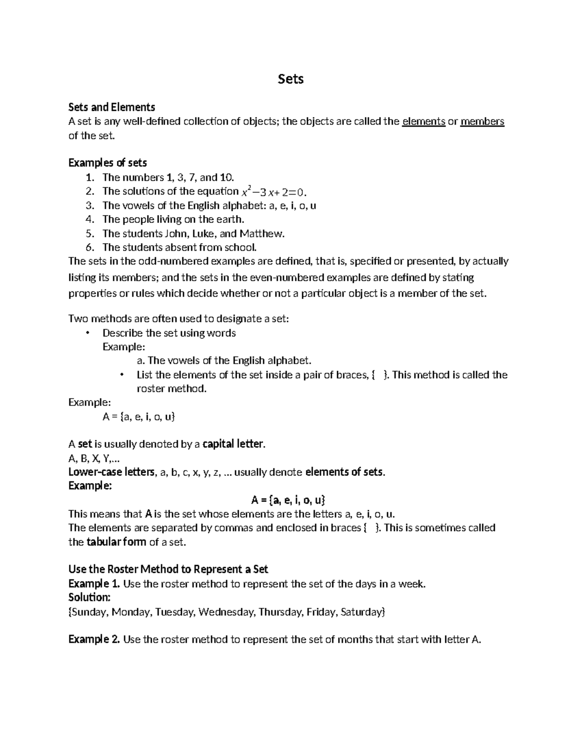 Sets - MMW-SETS - Sets Sets and Elements A set is any well-defined ...