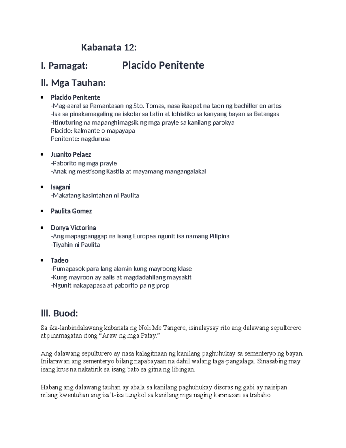 Kabanata 12 Elfili - Kabanata 12: l. Pamagat: Placido Penitente ll. Mga ...