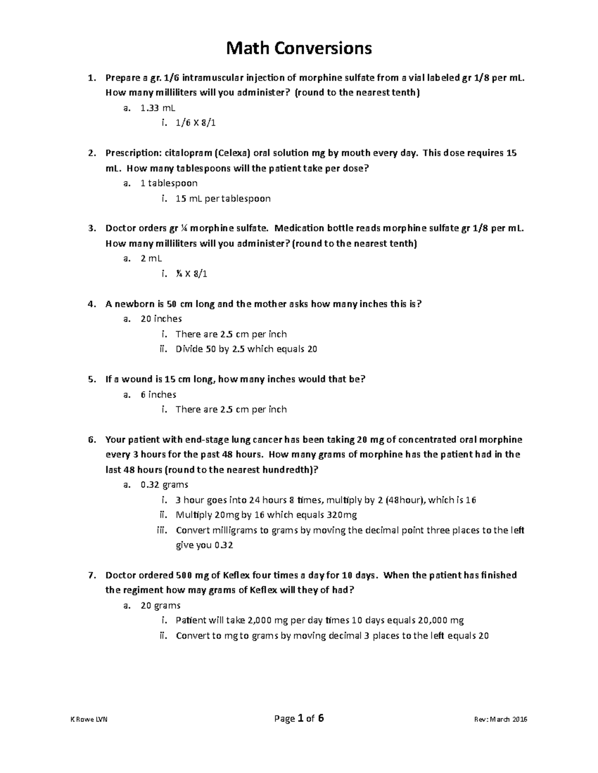 MATH Conversions Instructor March 25 2016 1 Prepare A Gr 1 6