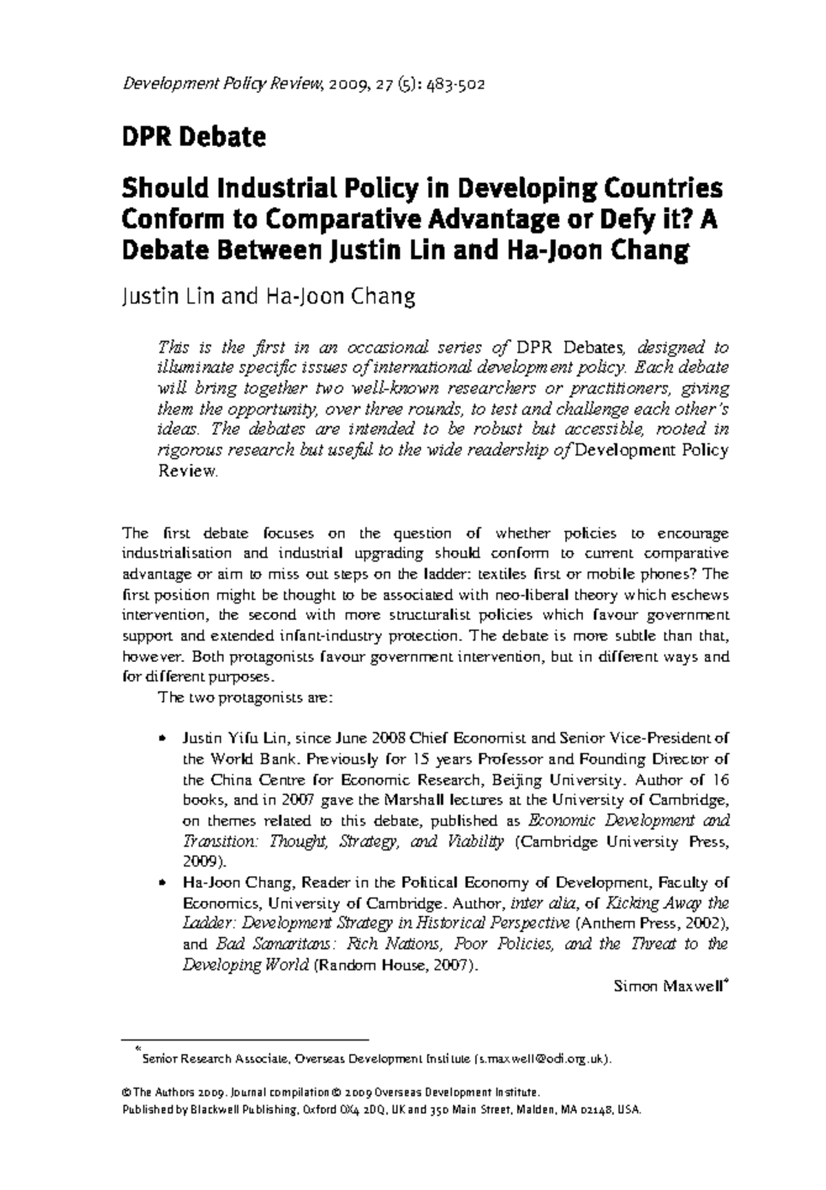 Development Policy Review - 2009 - Lin - Should Industrial Policy in ...