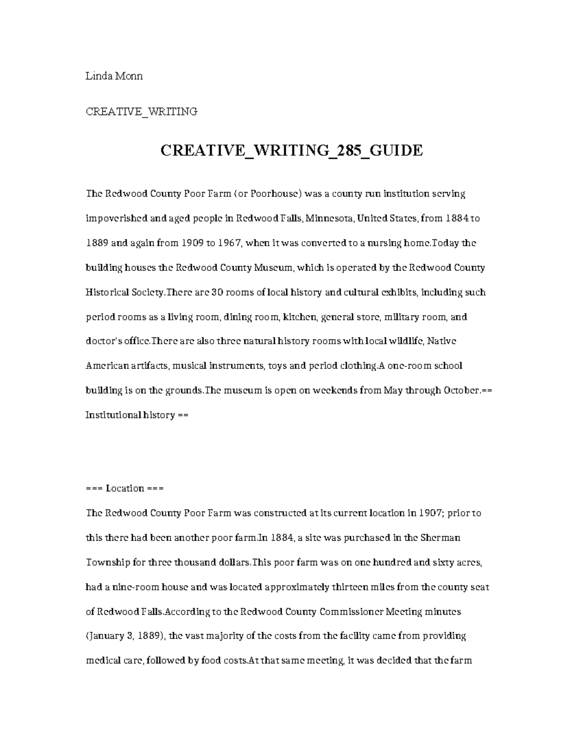 Creative Writing 285 Guide - Linda Monn CREATIVE_WRITING CREATIVE ...