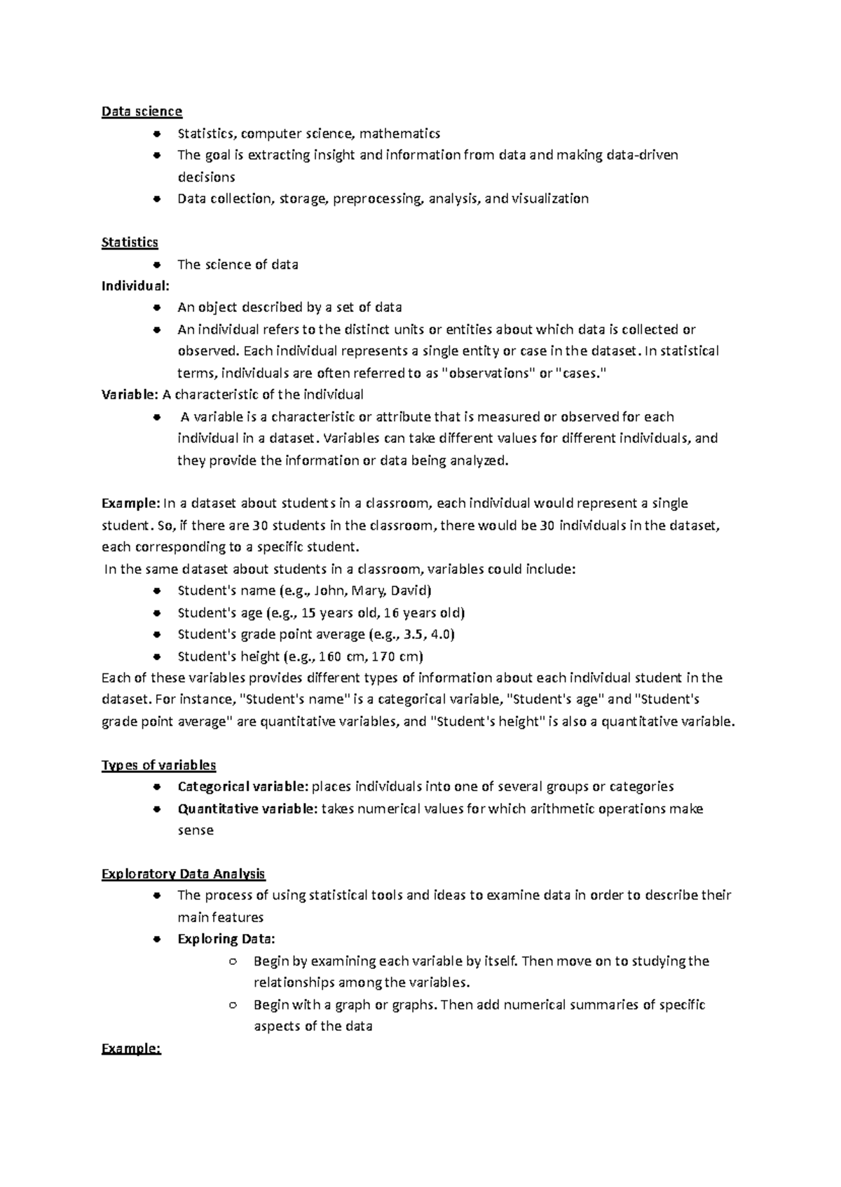 Datasci 1000A week1 - Data science Statistics, computer science, mathematics The goal is - Studocu