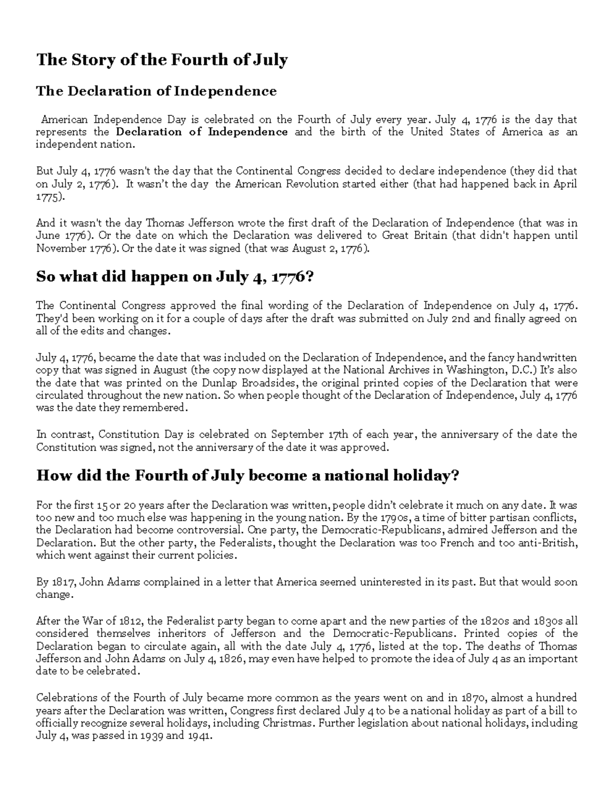 The Story of the Fourth of July - July 4, 1776 is the day that ...