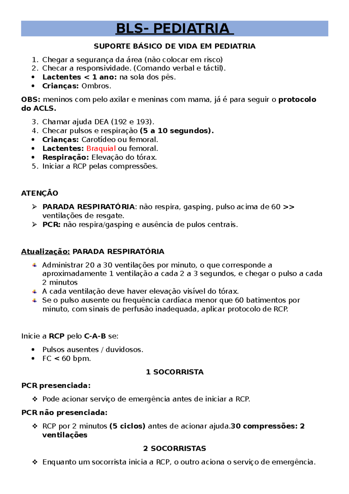 BLS - Pediatria - BLS- PEDIATRIA SUPORTE BÁSICO DE VIDA EM PEDIATRIA ...