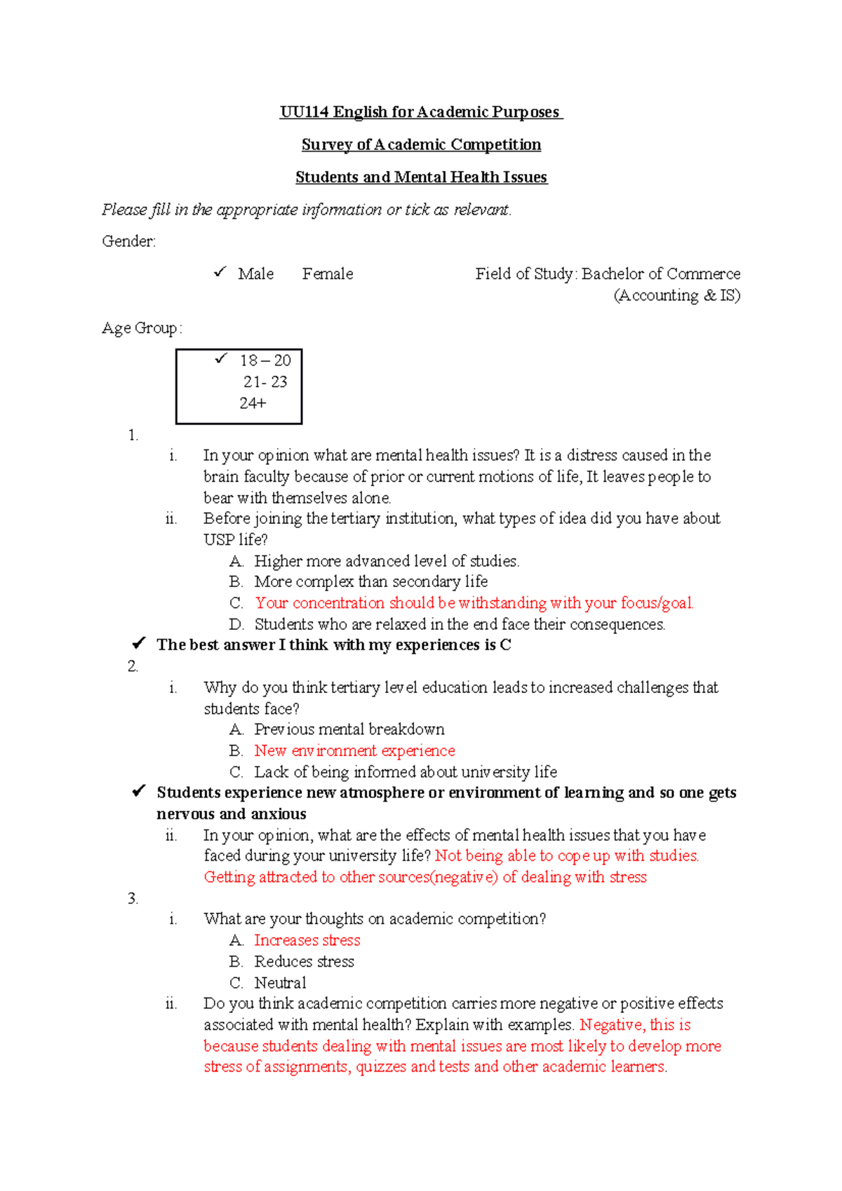 Questionarre 1 - Question - English for Academic Purposes - USP - Studocu
