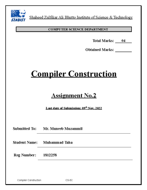 Compiler construction Assignment - Assignment - 2 Compiler Construction ...