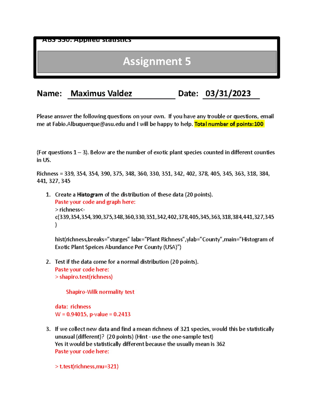 Maximus Val 5 - Test of hypothesis - Name: Maximus Valdez Date: 03/31 ...