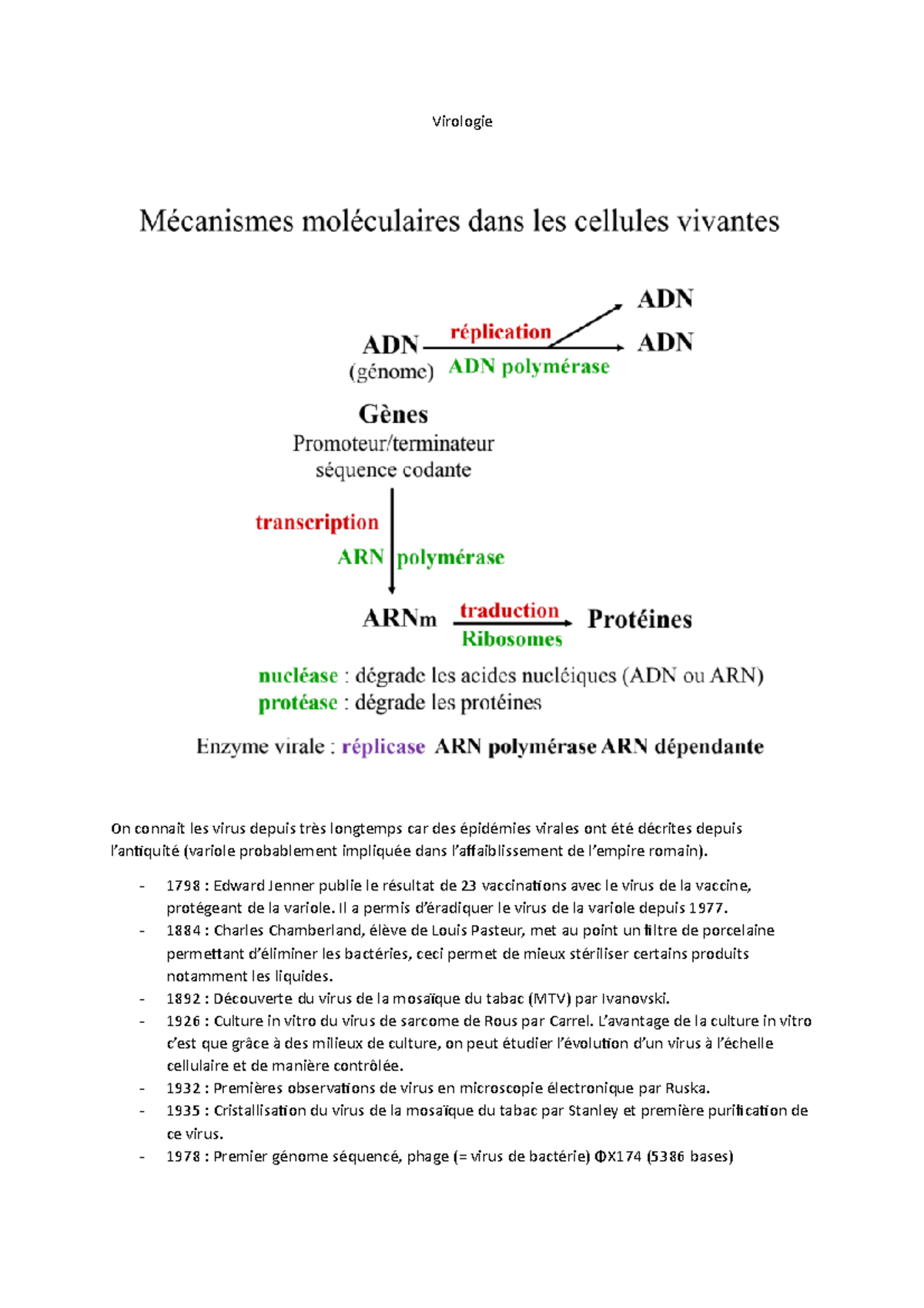 Cours de virologie - Virologie On connait les virus depuis très longtemps car des épidémies ...