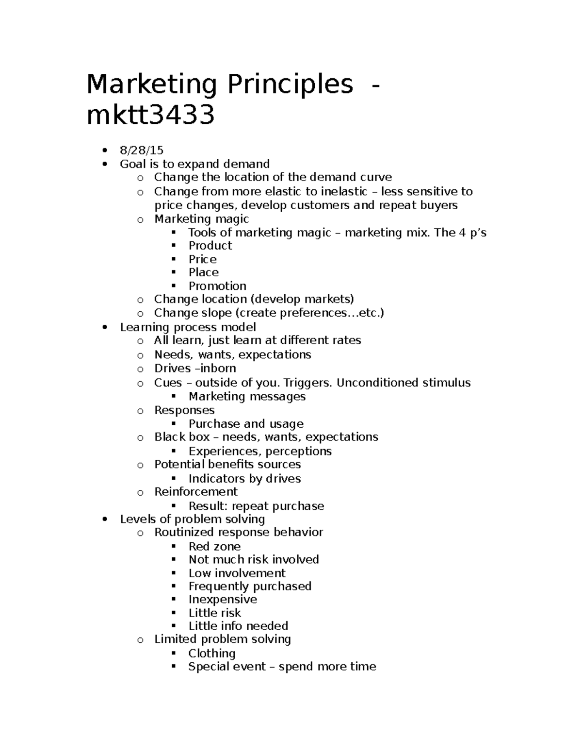 Marketing Principles - Lecture notes 1-45 - Marketing Principles ...