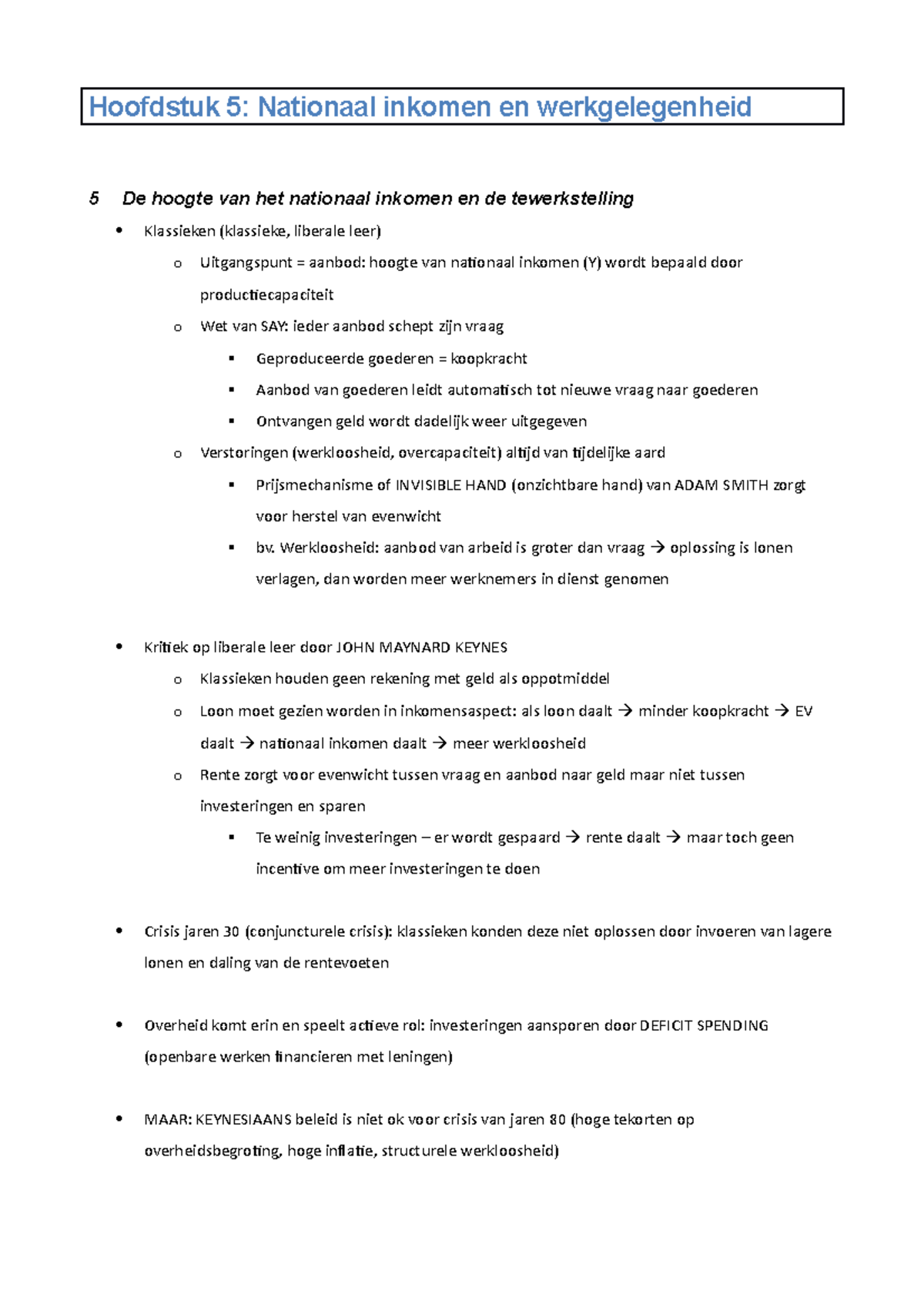 Economie vandaag hoofdstuk 5 - Hoofdstuk 5: Nationaal inkomen en ...