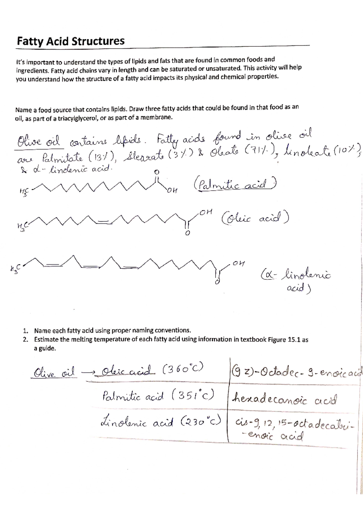 Fatty acid structures - Fatty acid chains vary in length and can be ...