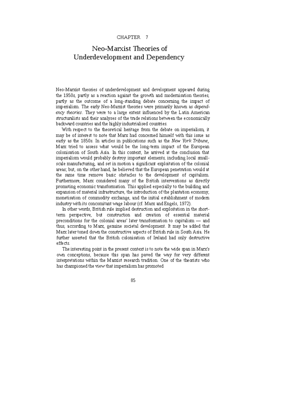 Neo Marxist Theories of Dependency - CHAPTER 7 Neo-Marxist Theories of Underdevelopment and ...