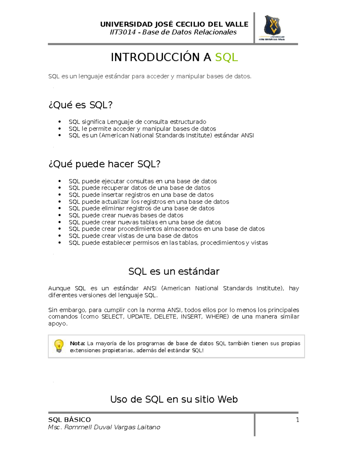 SQL-Basico-UJCV - Sql basico - IIT3014 - Base de Datos Relacionales ...