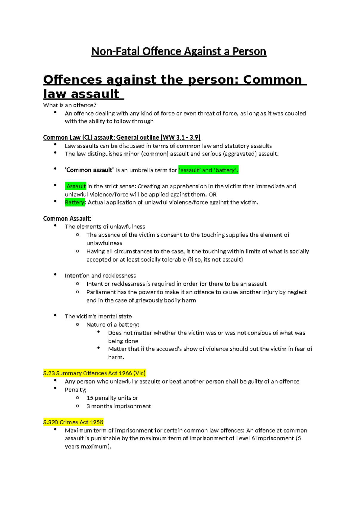Non-Fatal Offence Against a Person - Non-Fatal Offence Against a Person ...