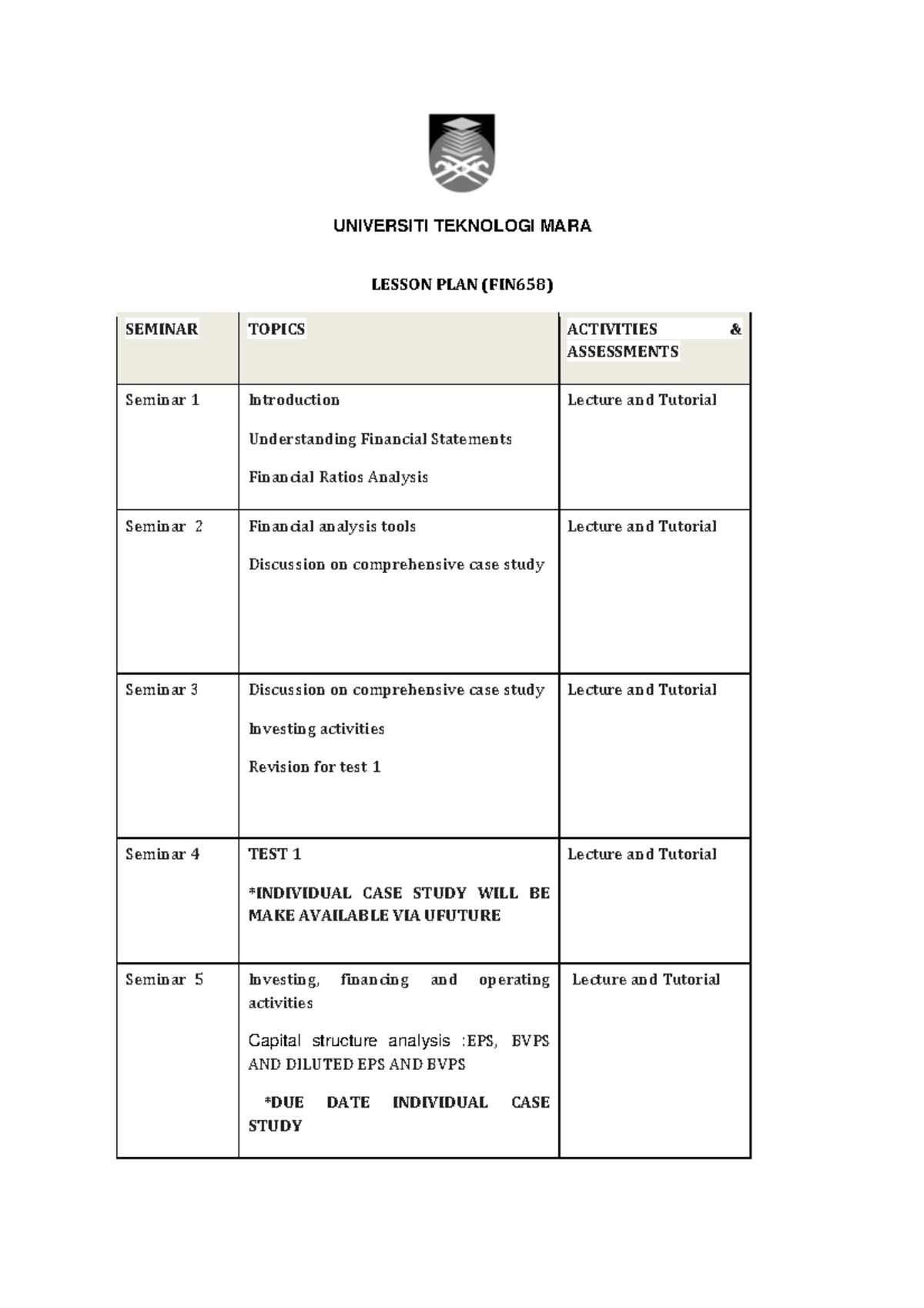 Lesson PLAN FSA EPJJ March 2024 - UNIVERSITI TEKNOLOGI MARA LESSON PLAN ...