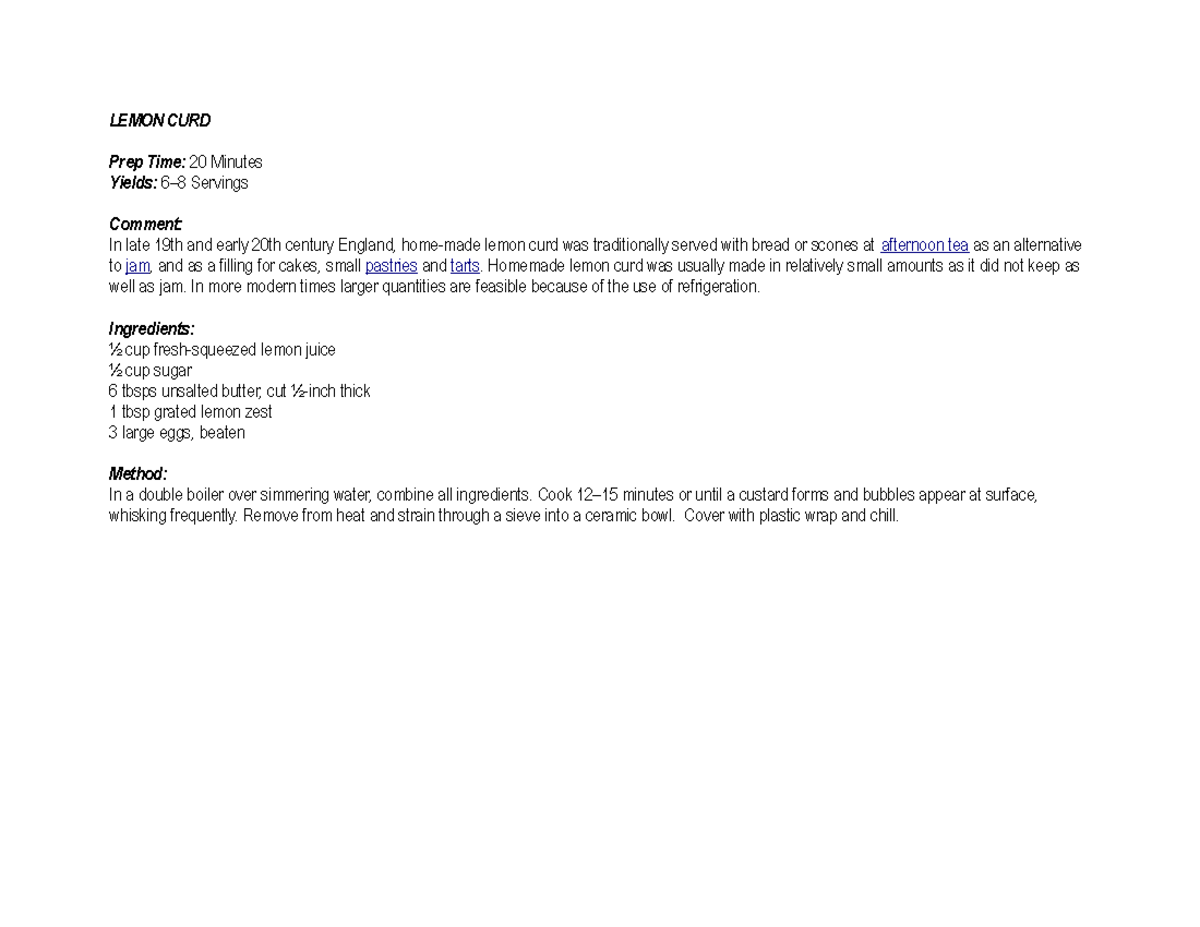 Lemon CURD- cajun creole - LEMON CURD Prep Time: 20 Minutes Yields: 6–8 ...