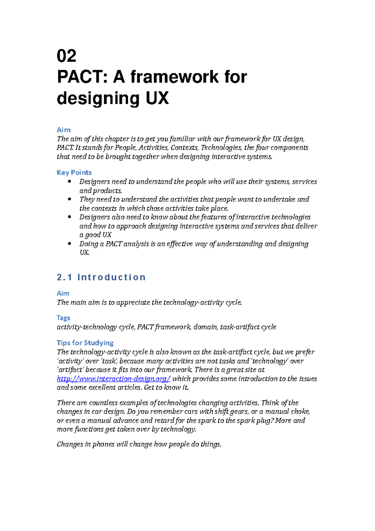 Study Notes Ch 2 - PACT: a framework for designing UX - 02 PACT: A ...