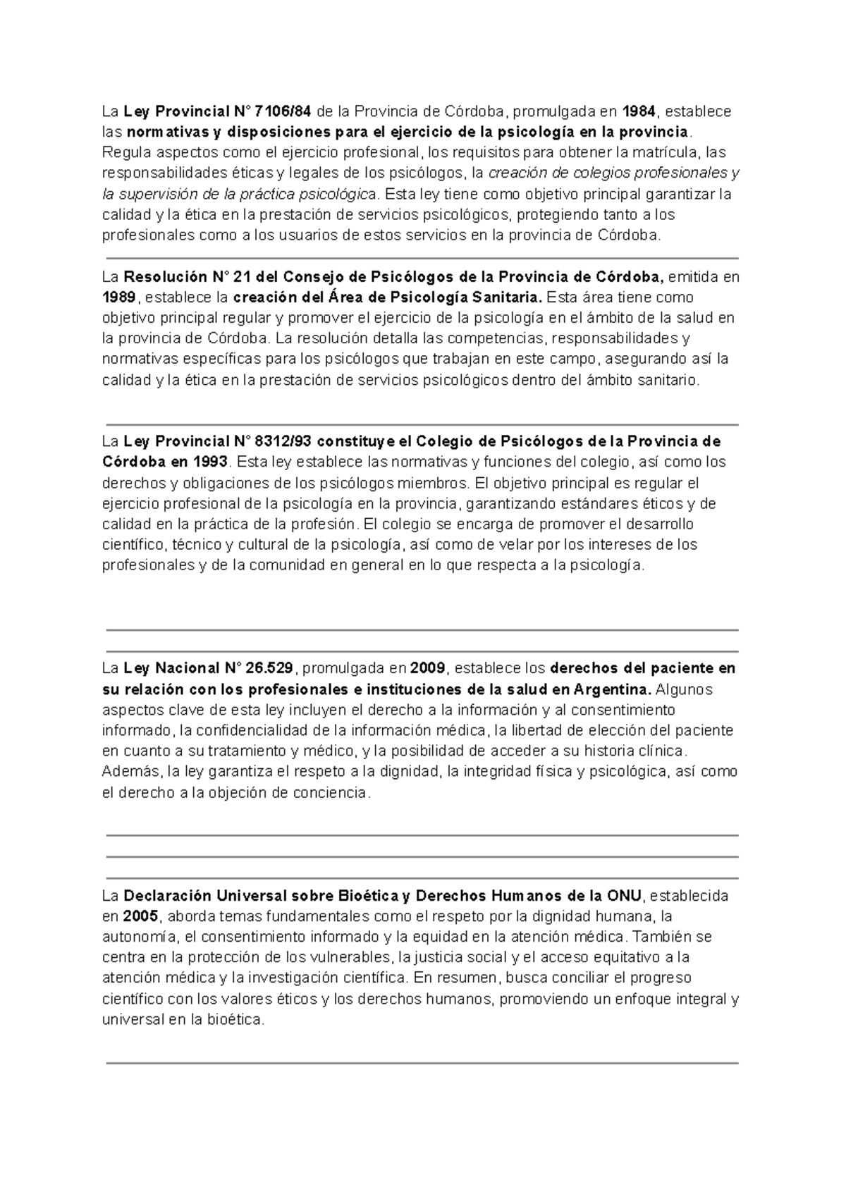 Resumen leyes deonto 2024 - La Ley Provincial N° 7106/84 de la Provincia de Córdoba, promulgada ...