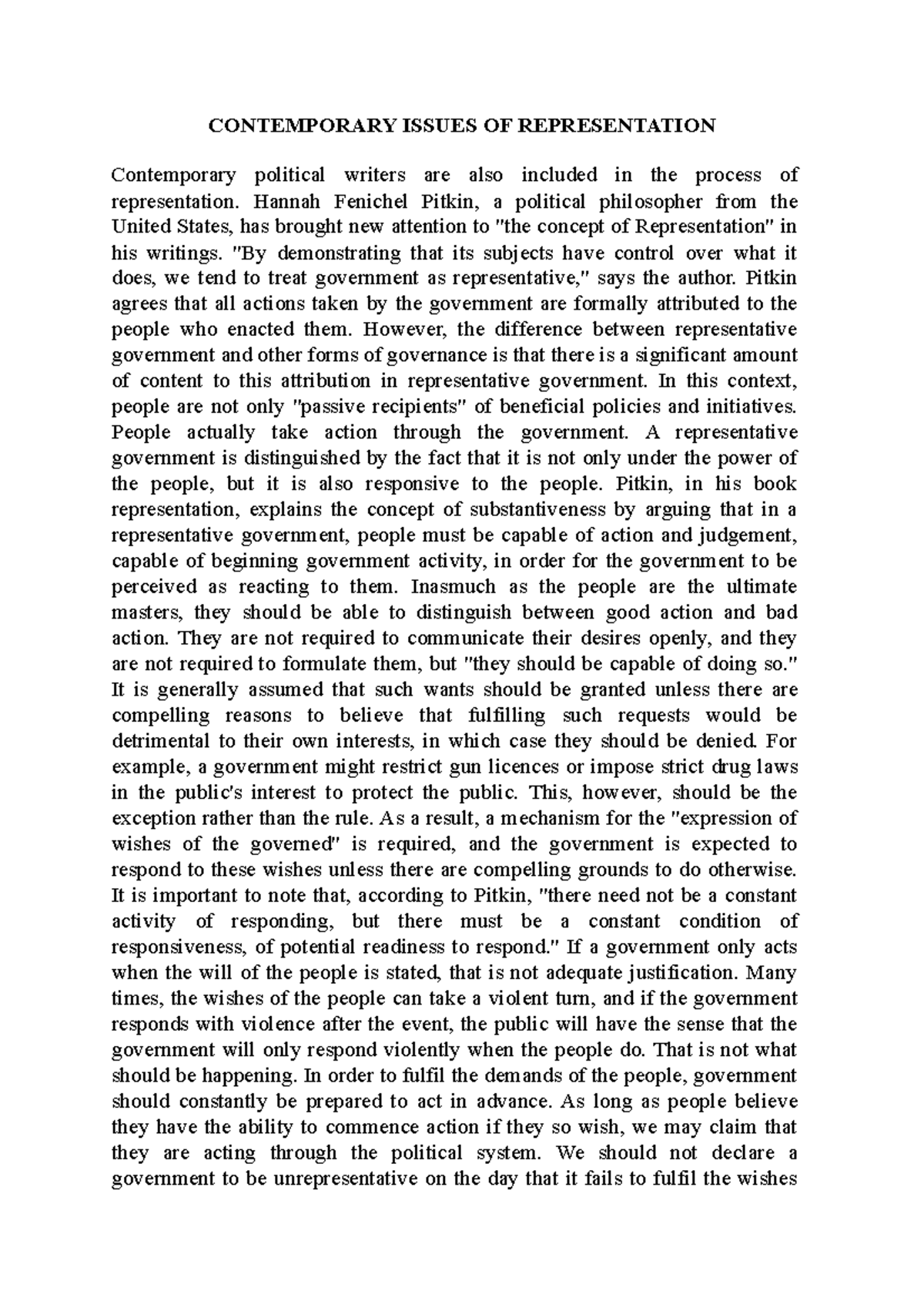 Contemporary Issues OF Representation - CONTEMPORARY ISSUES OF ...