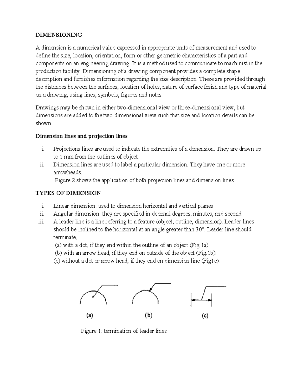 Mee102 technical drawing - DIMENSIONING A dimension is a numerical ...