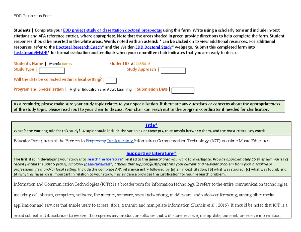 Attachment 2: used during data collection - EDD Prospectus Form ...