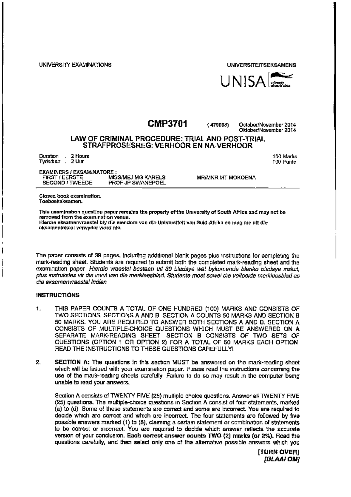 Law of criminal procedure: trial and post trial - CMP3701 - Studocu