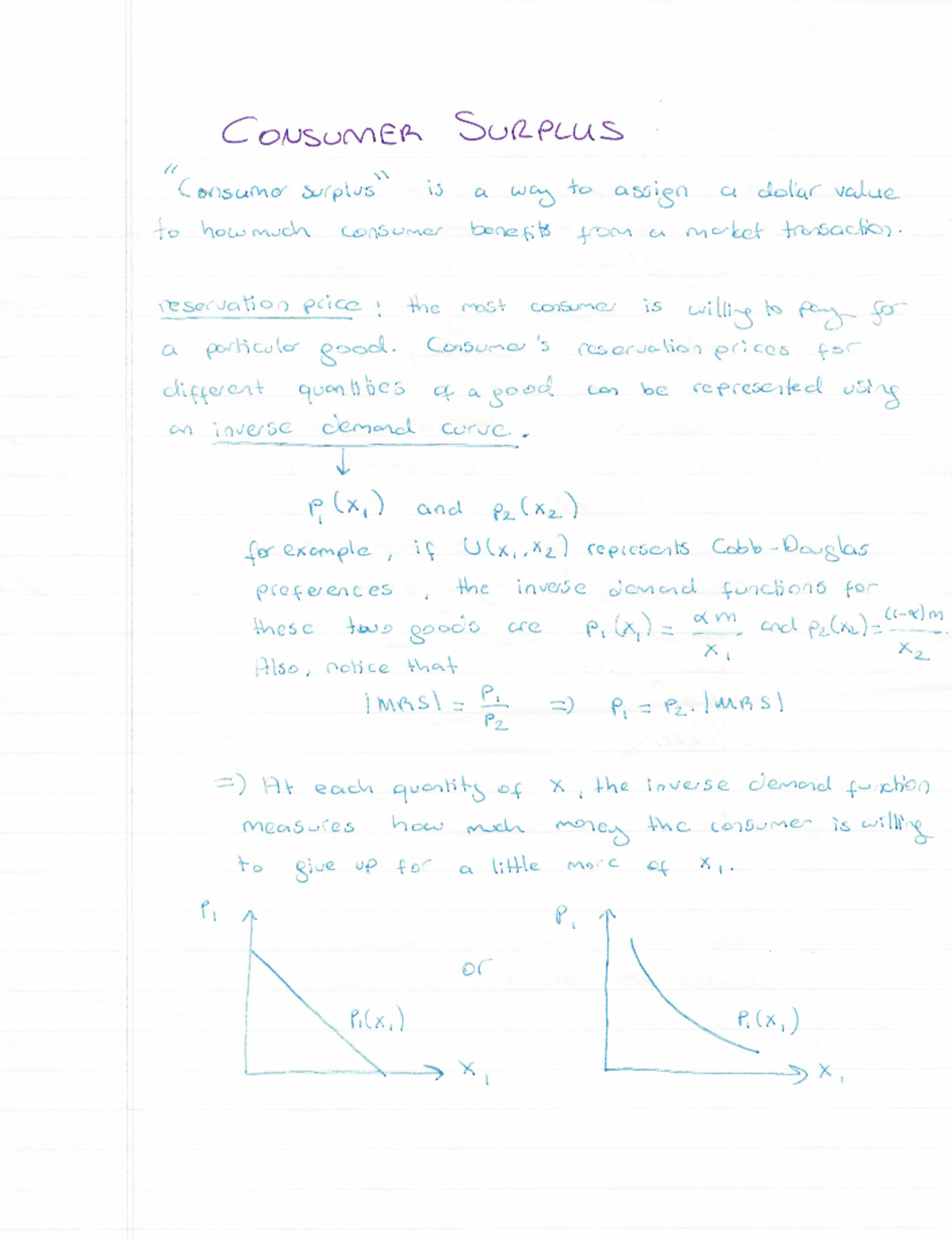 Consumer Surplus - notes - ECON 201 - Studocu