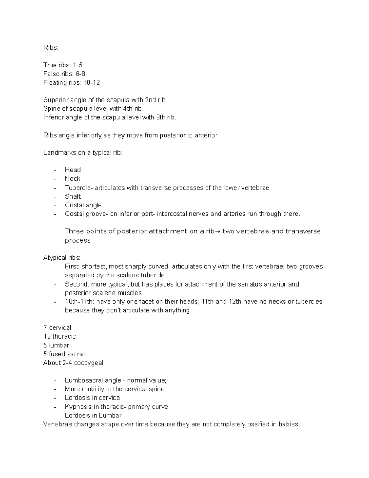 Anatomy Lecture- Thorax Region - Ribs: True ribs: 1- False ribs: 6 ...