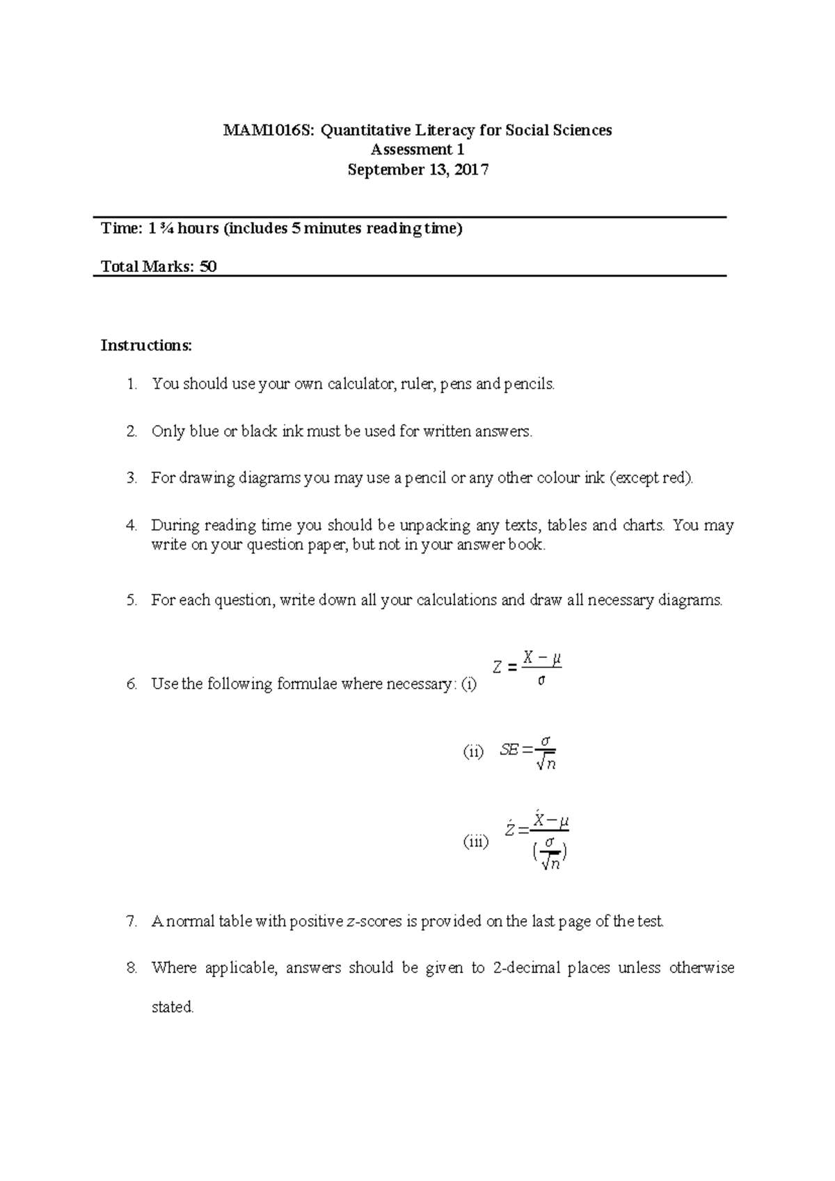 Final May 2017, questions - MAM1016S: Quantitative Literacy for Social ...