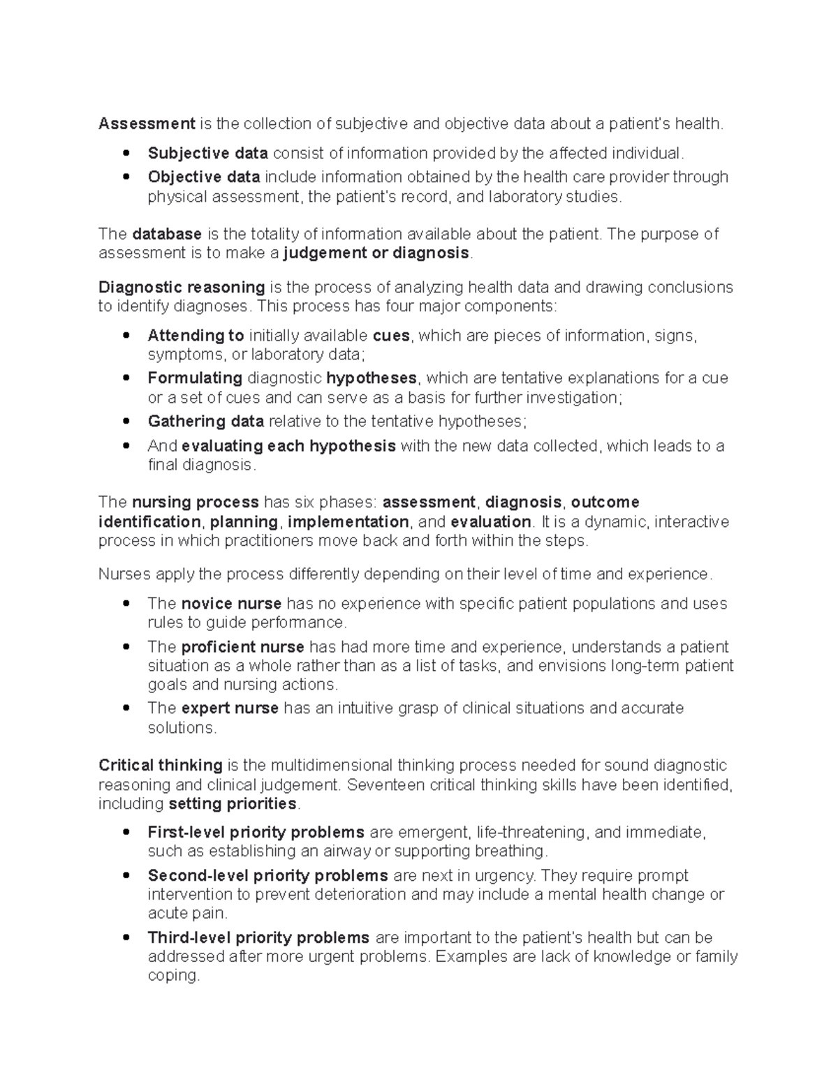 Health Assessment - lecture and practice material - Assessment is the ...