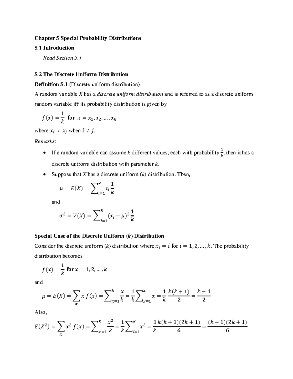 Chapter 5 Special Probability Distributions - Chapter 5 Special ...