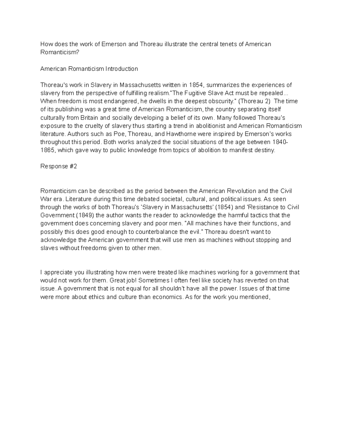 American Romanticism Introduction - How does the work of Emerson and ...