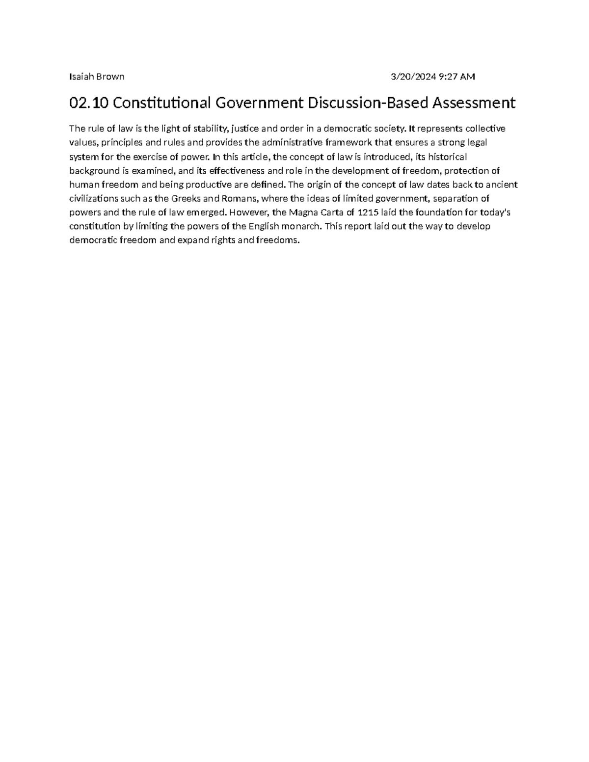 02.10 Constitutional Government Discussion-Based Assessment - It ...