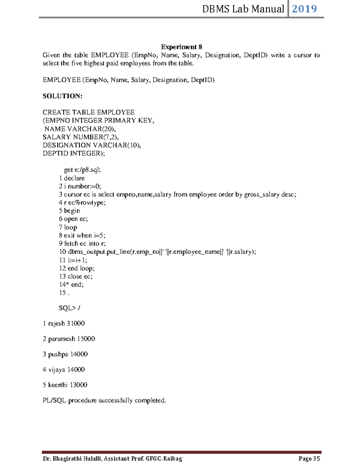 joiner and triggers - DBMS Lab Manual 2019 Dr. Bhagirathi Halalli ...