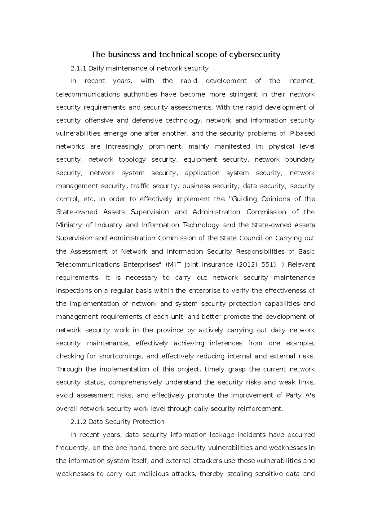 The business and technical scope of cybersecurity - 1 Daily maintenance ...