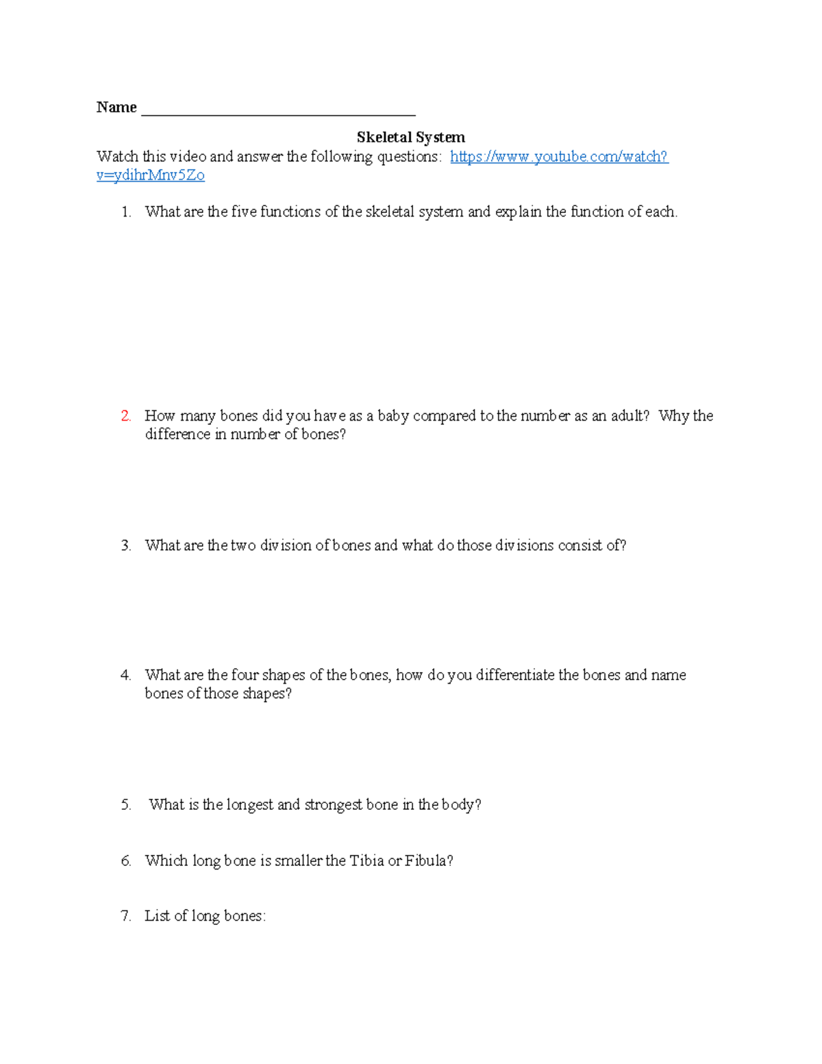 Skeletal video worksheet - Name ...