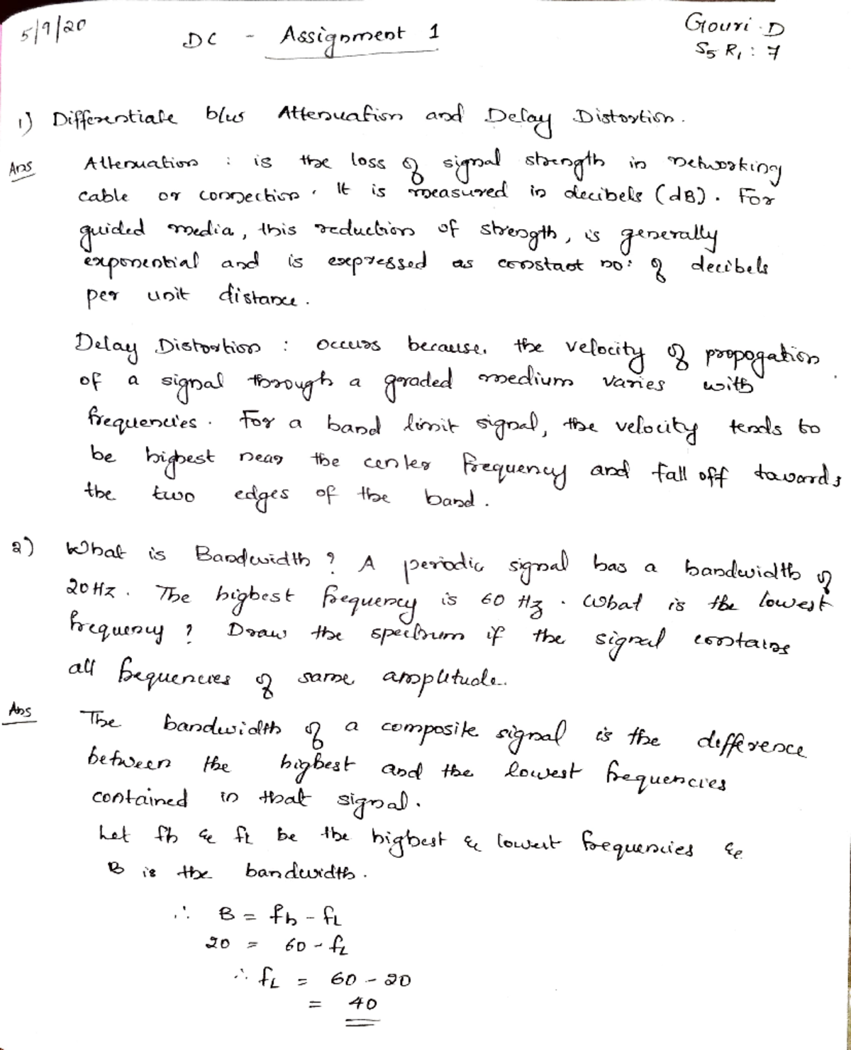 DC assignment 1 - Tutorials - Ctouri D Ss R 51/a0 A6Stqment 1 Diffeotiae blus Attenuafim and ...