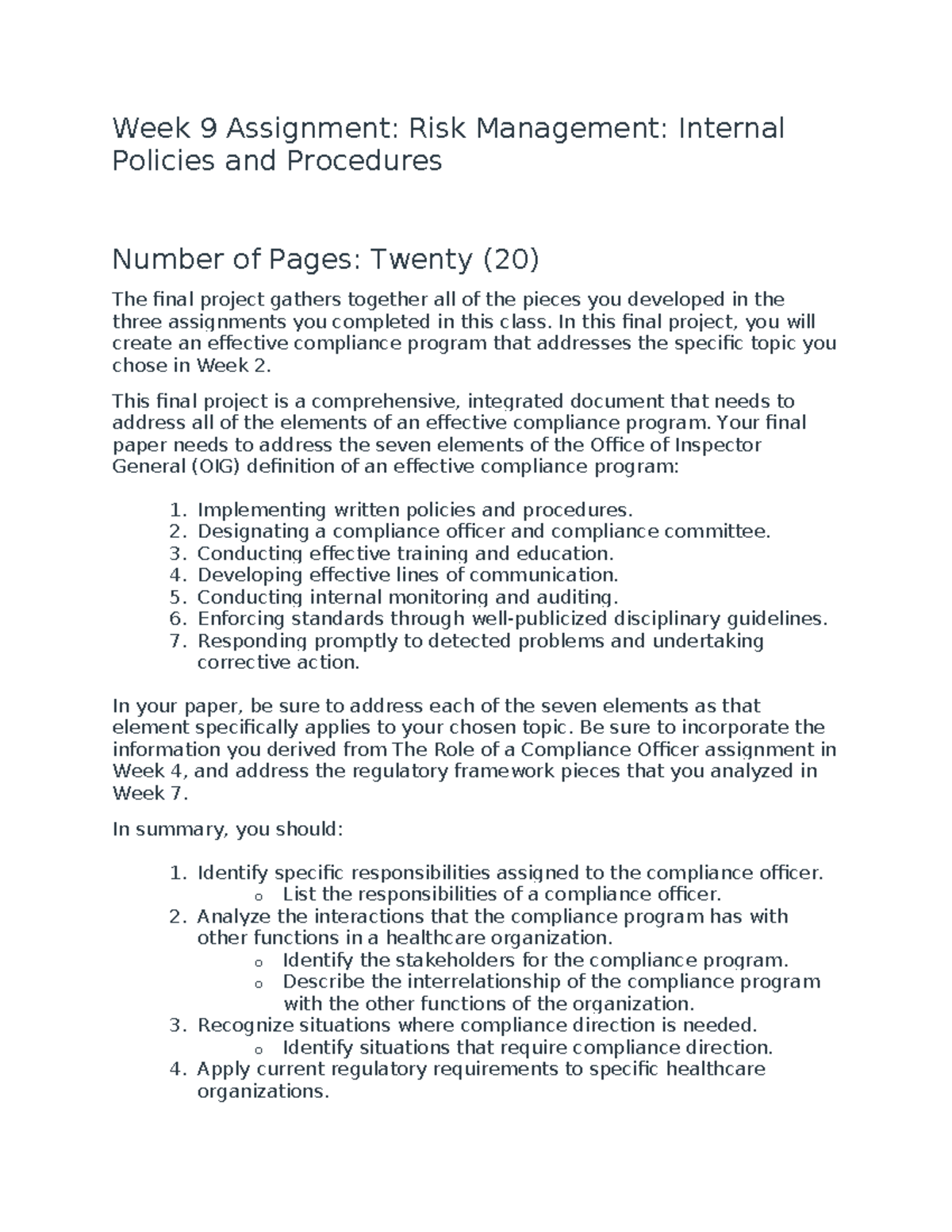 Week 9 Assignment-Risk Management Internal Policies and Procedures 1 ...