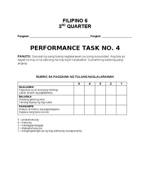 Q4 Filipino 6 PT - Performance Task in Filipino 4 th Quarter Mga Gawain Bumuo ng isang pangkat ...
