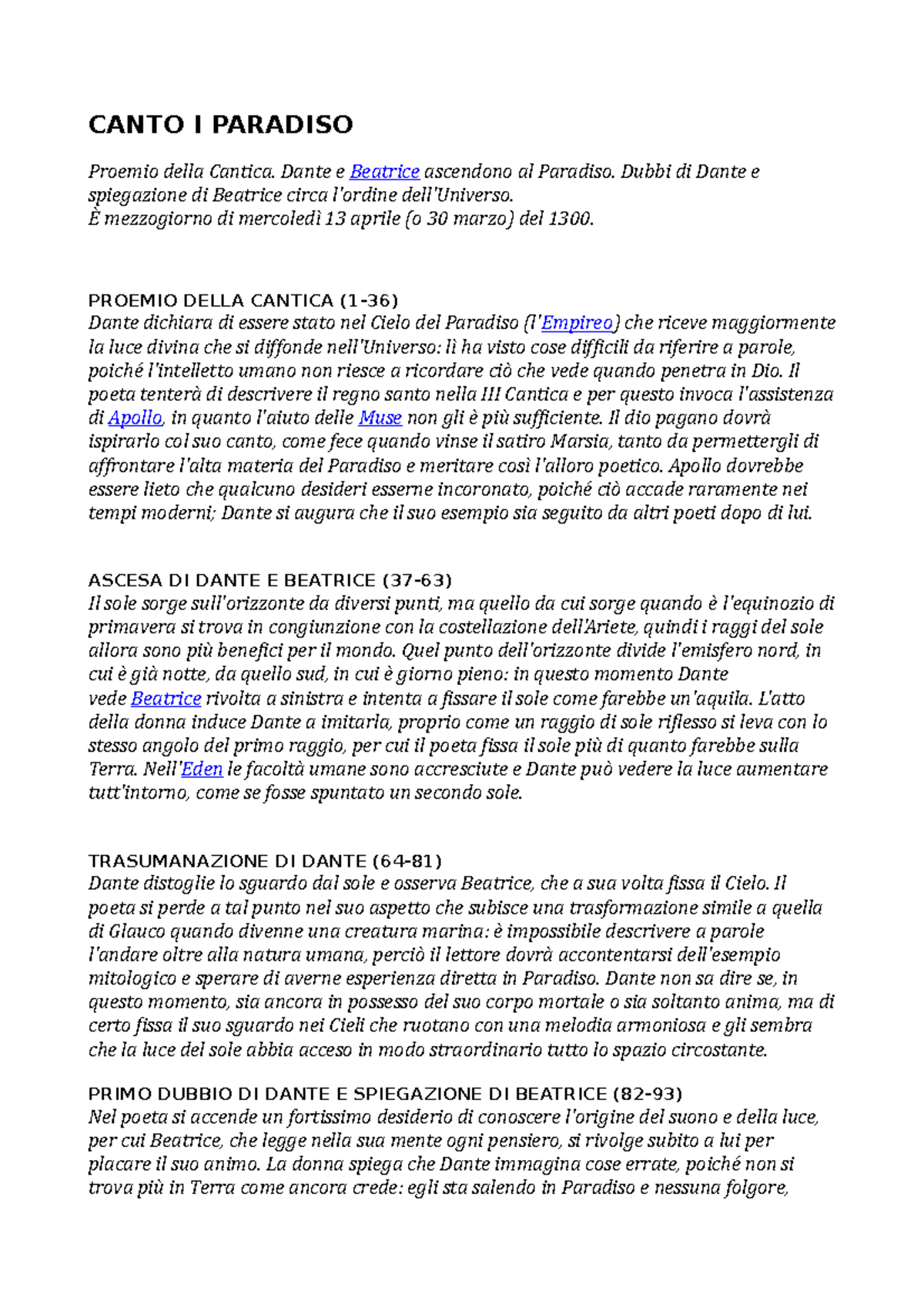 Canto I Paradiso - CANTO I PARADISO Proemio della Cantica. Dante e ...