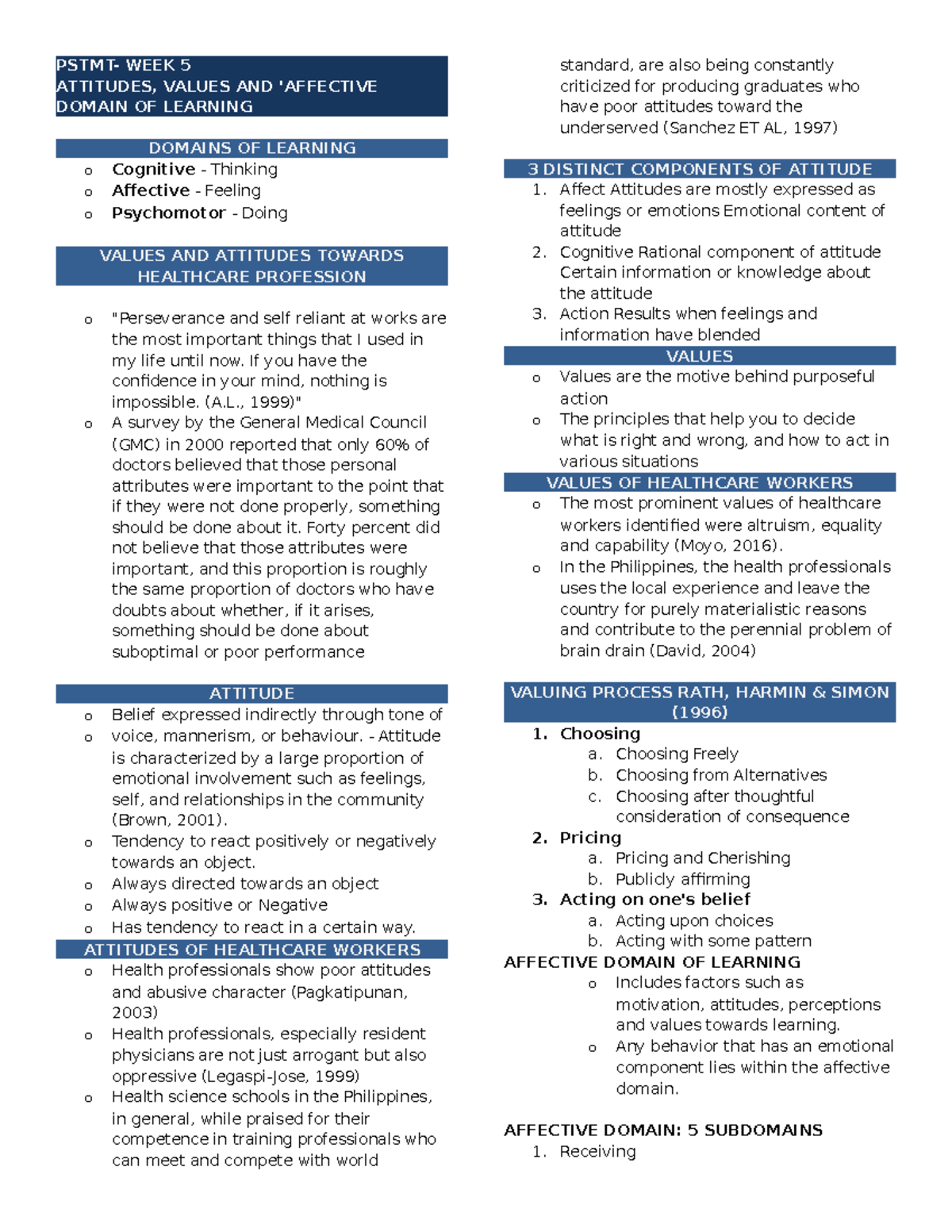 Attitudes, Values AND ' Affective Domain OF Learning - PSTMT- WEEK 5 ...